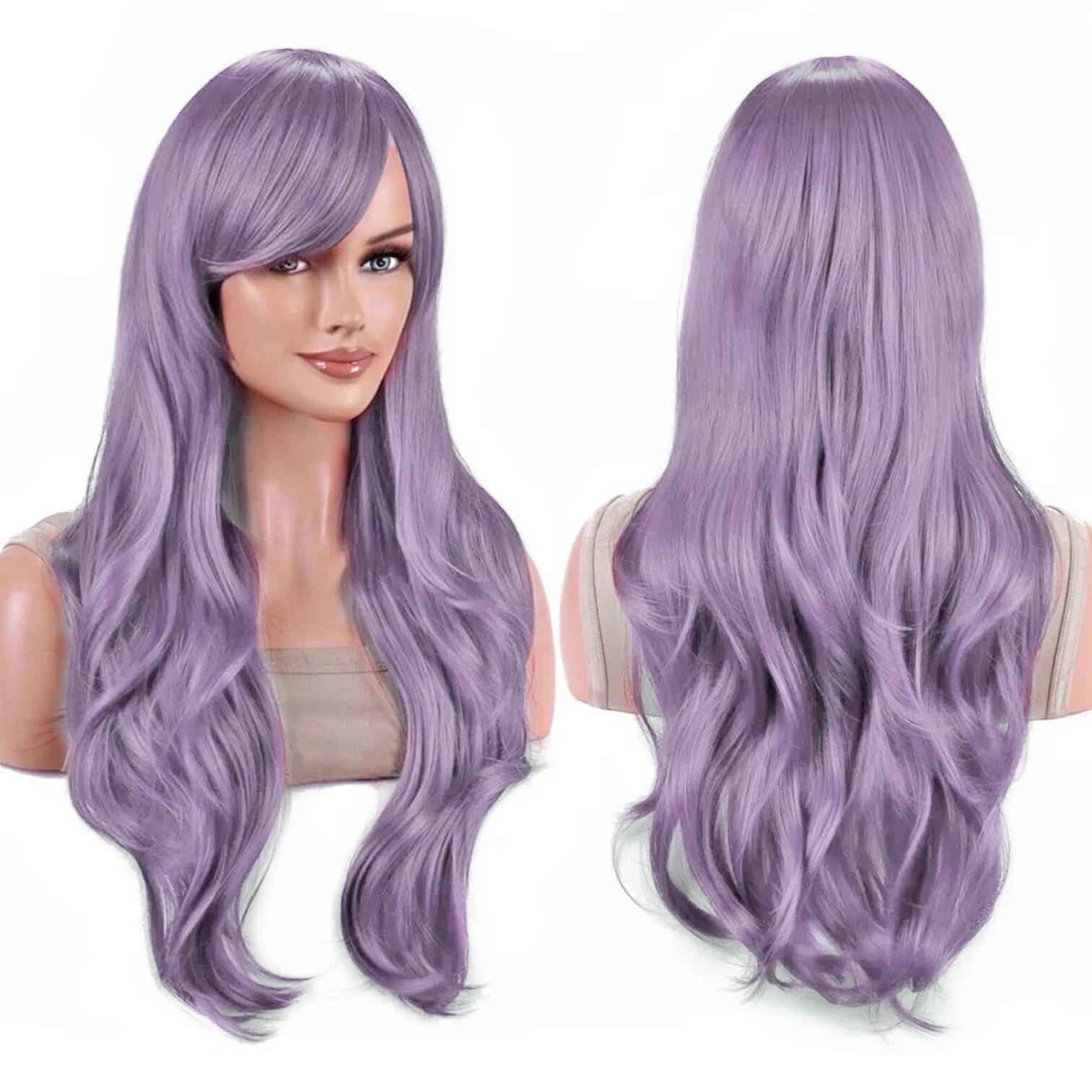 Синтетический парик Soowee морская волна 70 см с челкой для косплея Сиреневый, Purple