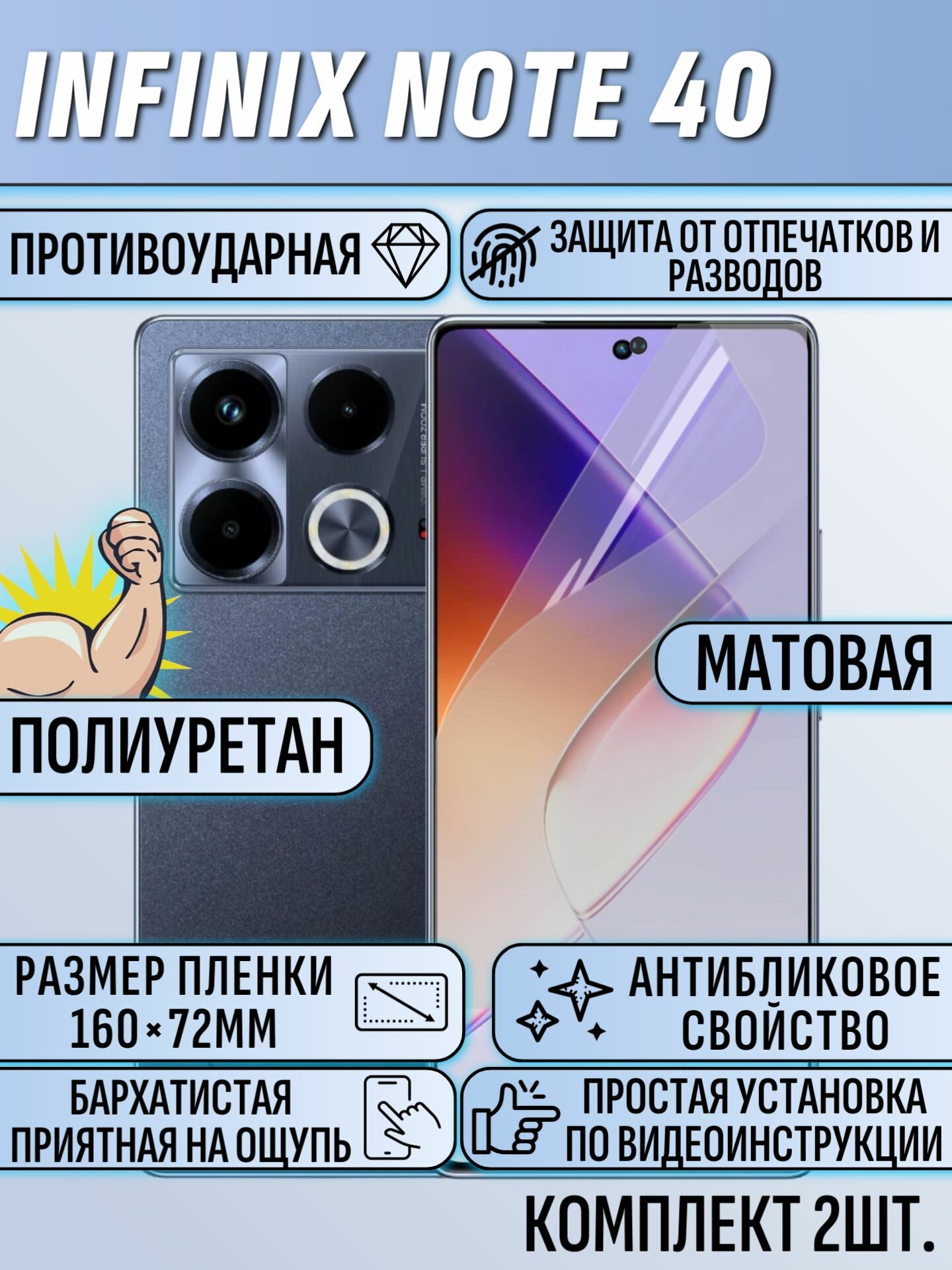 Гидрогелевая пленка Infinix Note 40 / инфиникс нот 40 матовая 2 шт