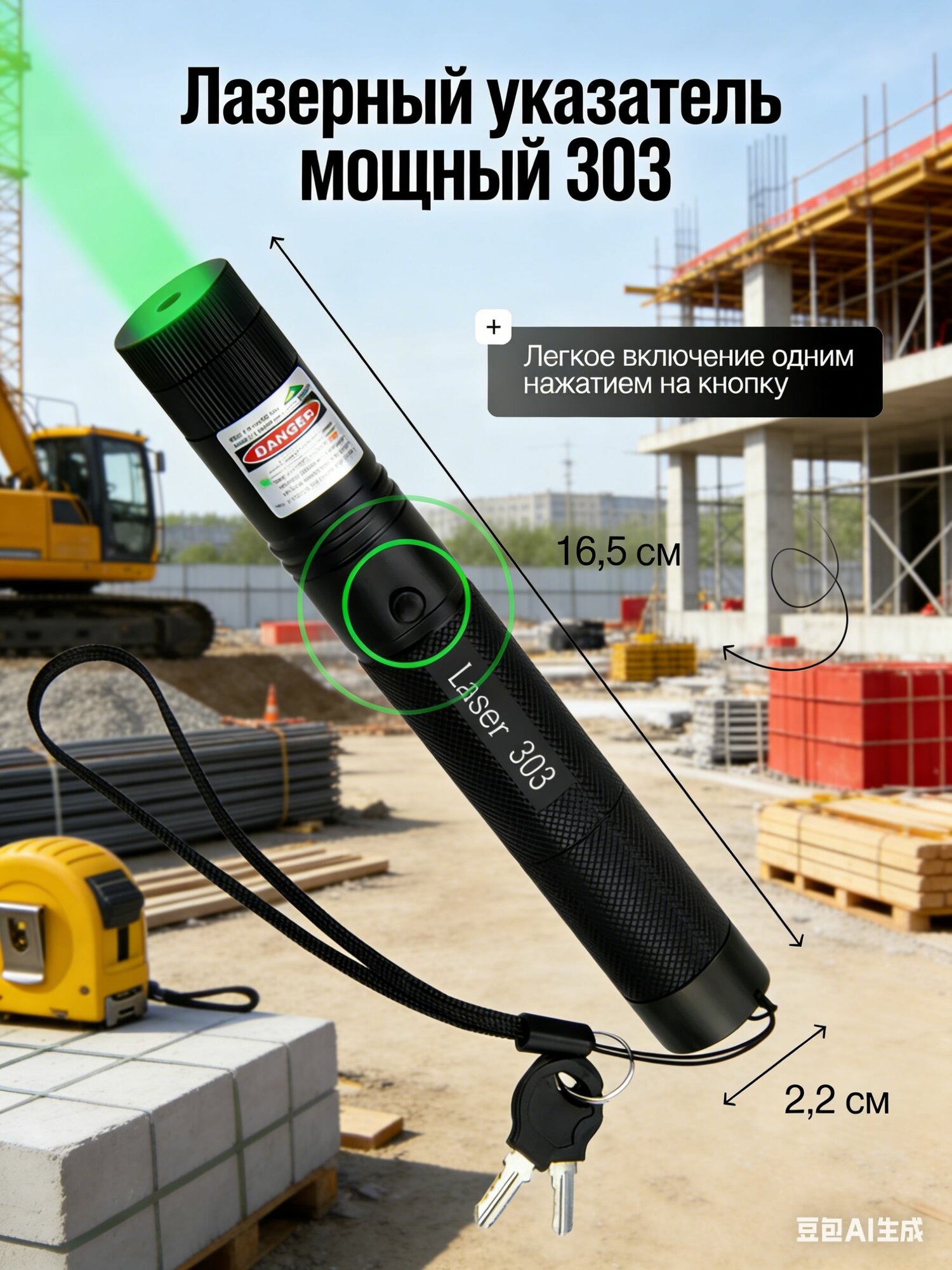 Мощный зеленый лазерный указатель Laser 303 для строительных работ и выравнивания