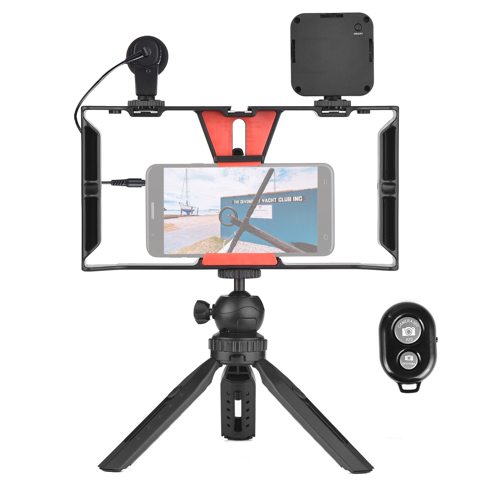 Смартфонная видеосистема Vlog Kit с креплением, 3 башмаками, LED-лампой 5600K, микрофоном, штативом и дистанционным