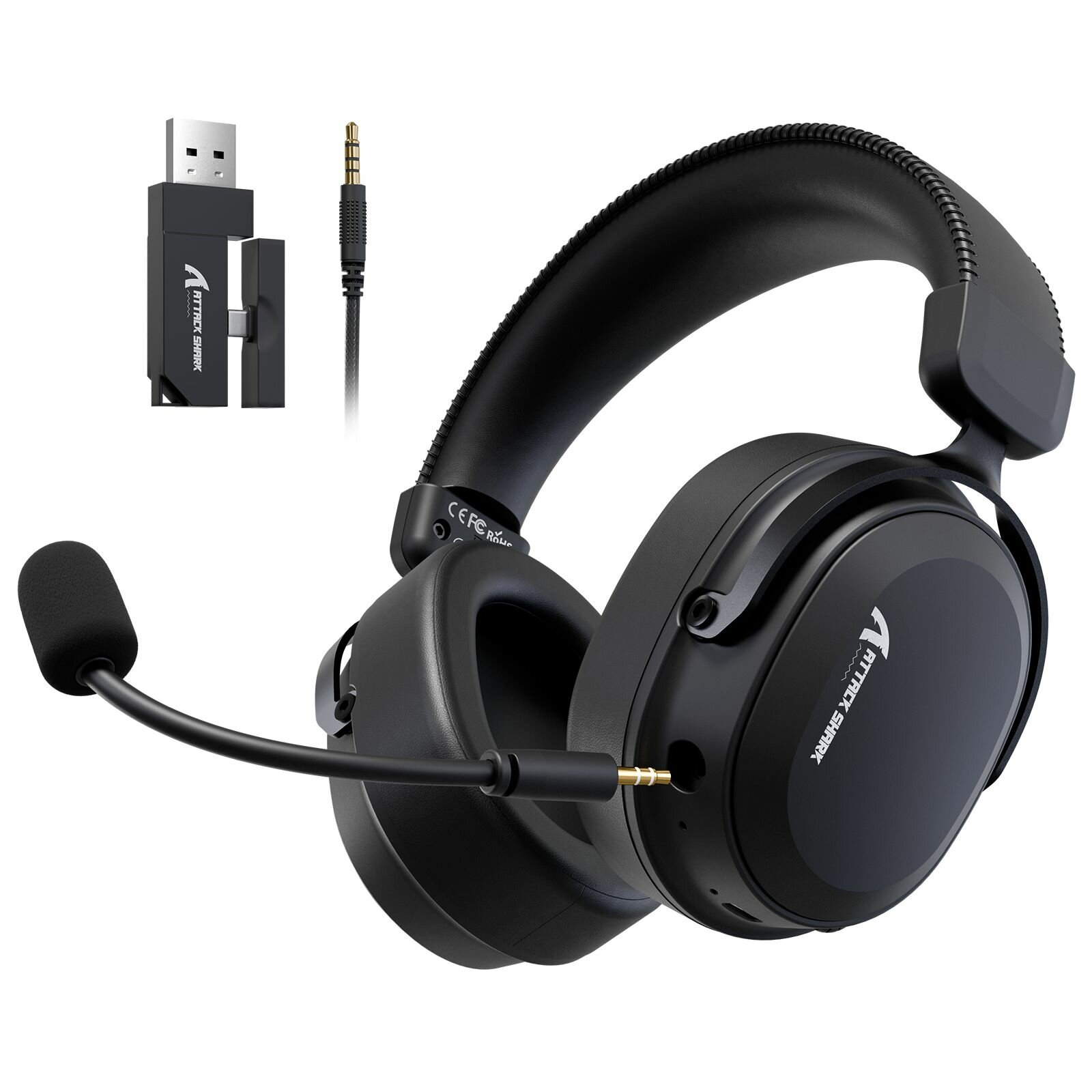 ATTACK SHARK Наушники с микрофоном L30PRO, Bluetooth, 3.5 мм, USB Type-C, черный