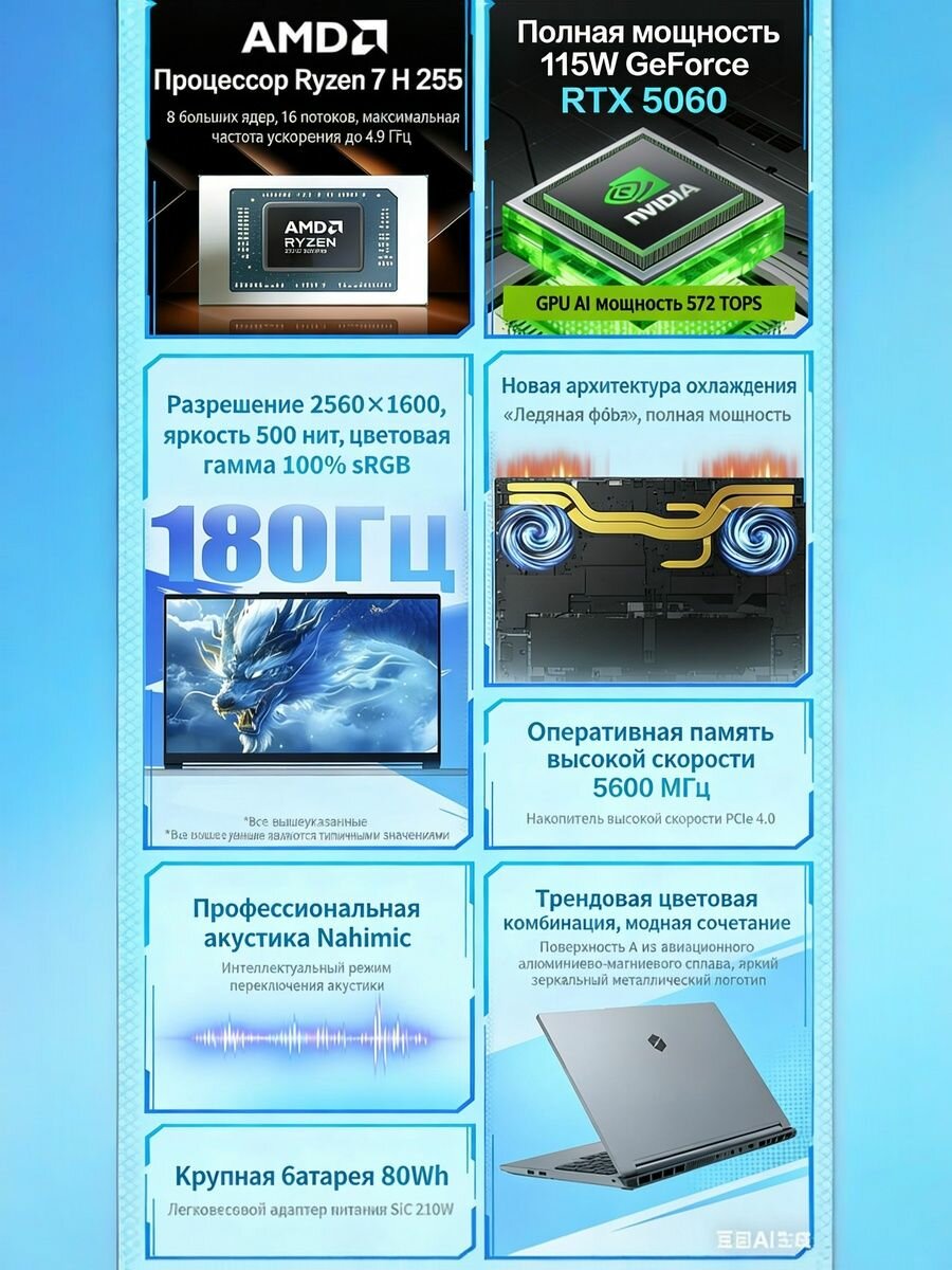 Игровой ноутбук MECHREVO JiaoLong 16Pro, R7-H255, RTX5060, 16ГБ/512ГБ, Русская раскладка — фото 1