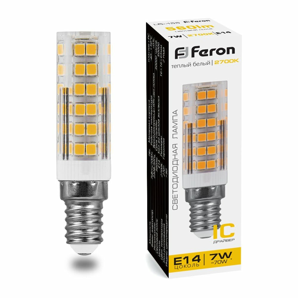 Светодиодная лампа FERON 7W 230V E14 2700K, LB-433 25898