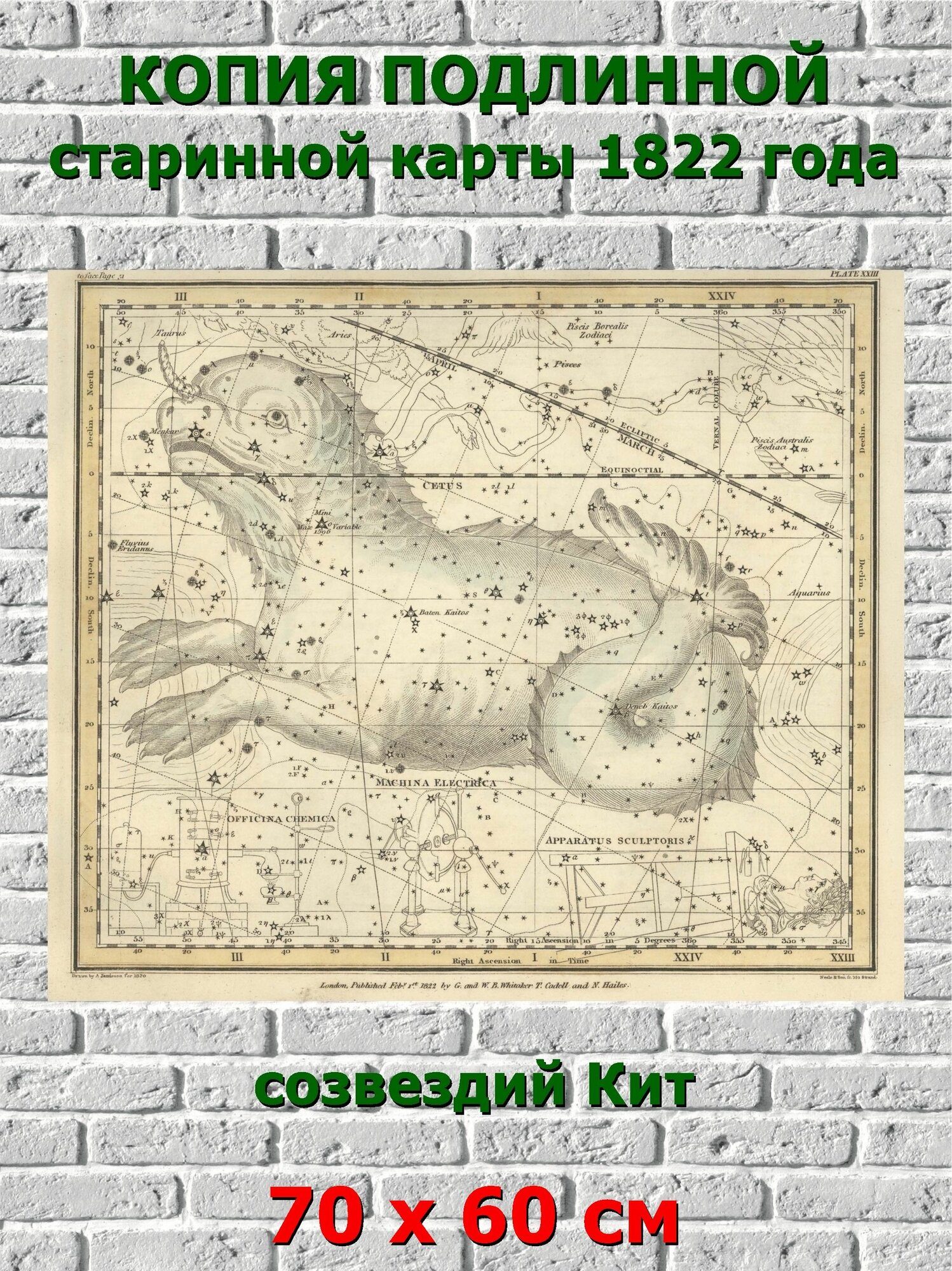 Старинная Карта созвездий. Кит. (репринт карты 1822 года) постер