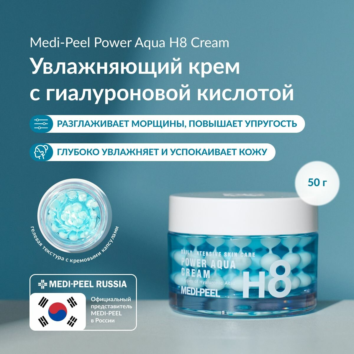 MEDIPEEL Глубоко увлажняющий капсульный крем с комплексом гиалуроновых кислот, сочетает 2 текстуры, 50 гр Power Aqua Cream