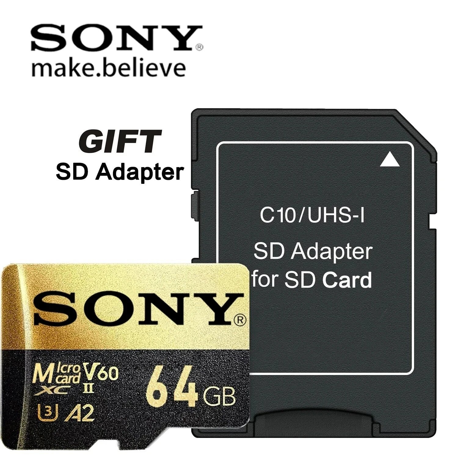 Sony MicroSD карта памяти 64 ГБ V60 U3 с SD адаптером