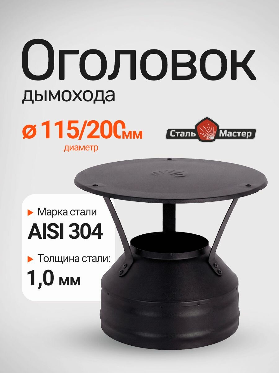 Оголовок на трубу сэндвич дымохода 115 200 нержавейка AISI 304 0,5мм