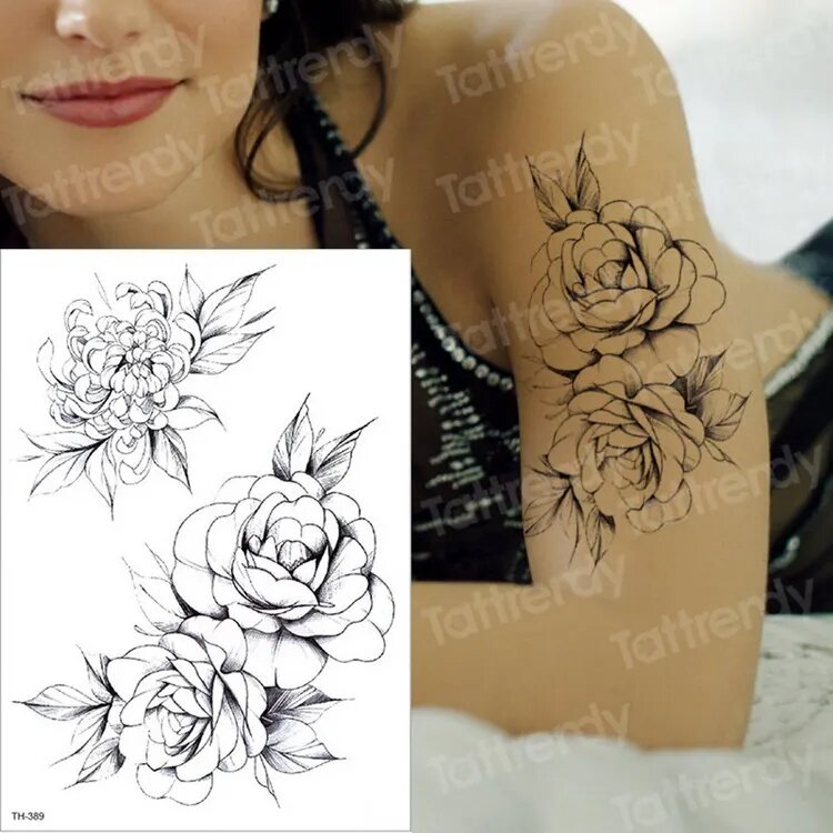 Временная татуировка Tattrendy черный цветок TH389