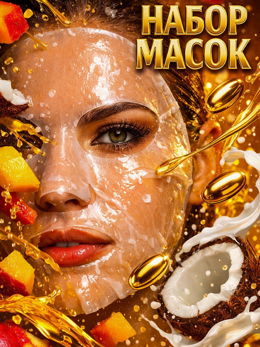 Маски для лица тканевые увлажняющие 3 шт (манго, кокос, персик) корея