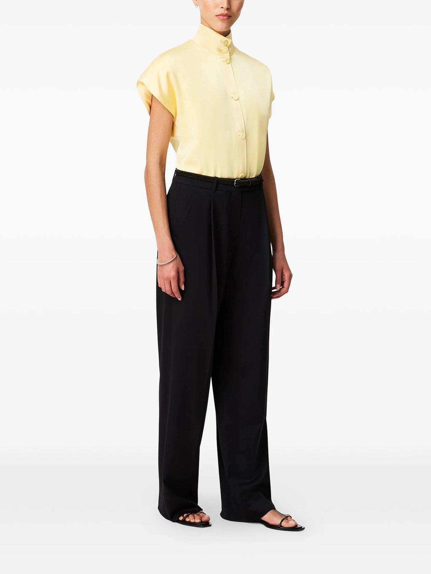 Топ Another Tomorrow Mock-neck buttoned top, размер 36, yellow — фото 1
