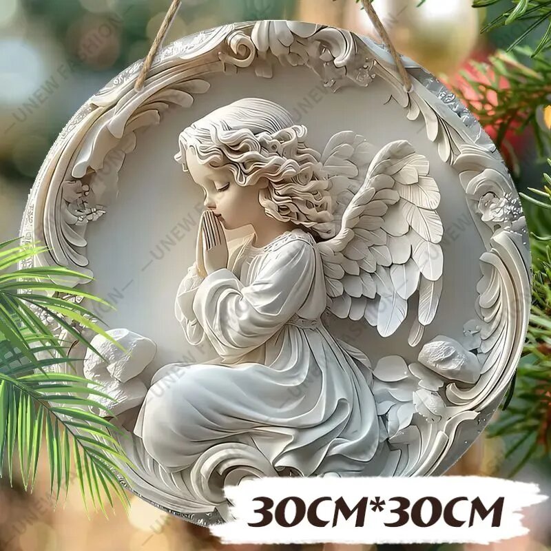 30cm*30cm, Декоративная подвесная табличка "Молящаяся ангел", 2D деревянный декор