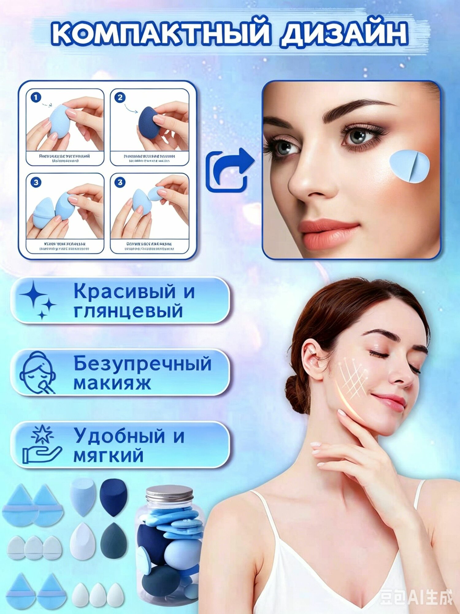 Набор спонжей для макияжа, спонжик для макияжа набор,14 шт подходит для нанесения жидкой основы, компактной пудры, румян и других косметических средств, светло-розовый