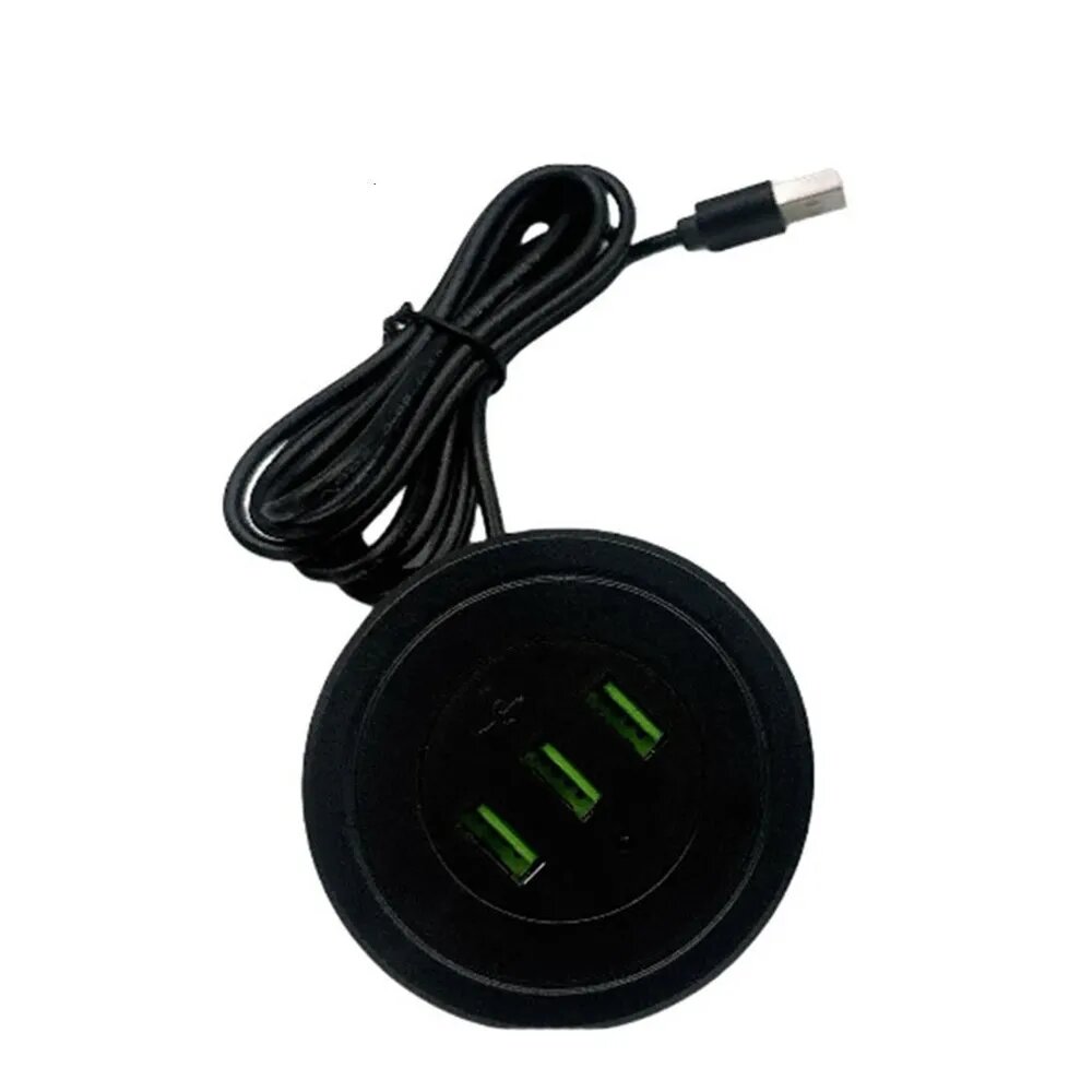 Встраиваемая зарядная станция с двумя USB и двумя розетками, Черный