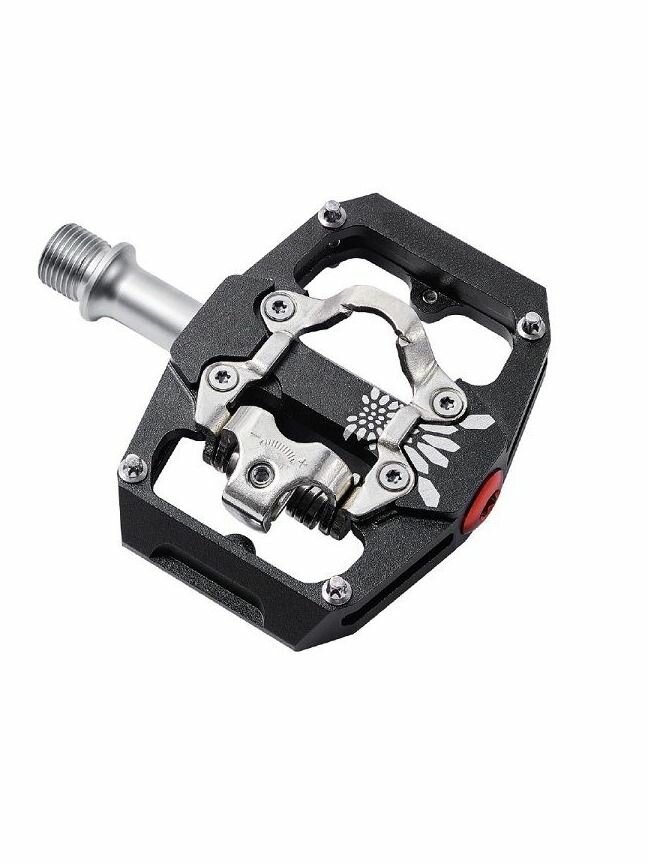 Педали MPEDA контактные SPD PD-MP-100-SB-BK алюминиевые CNC,94x92мм, резьба 9/16" Cr-Mo,3 промподшипника, черные, индивидуальная упаковка