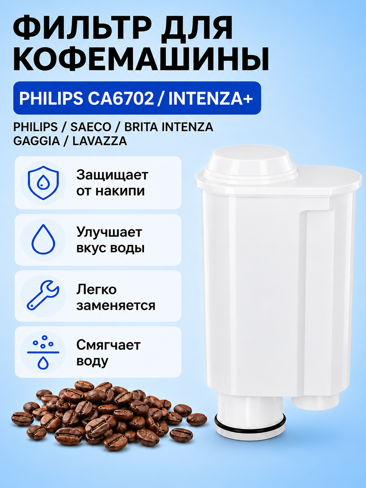 Фильтр для кофемашины Philips CA6702 Saeco, Brita Intenza+, Gaggia, Lavazza