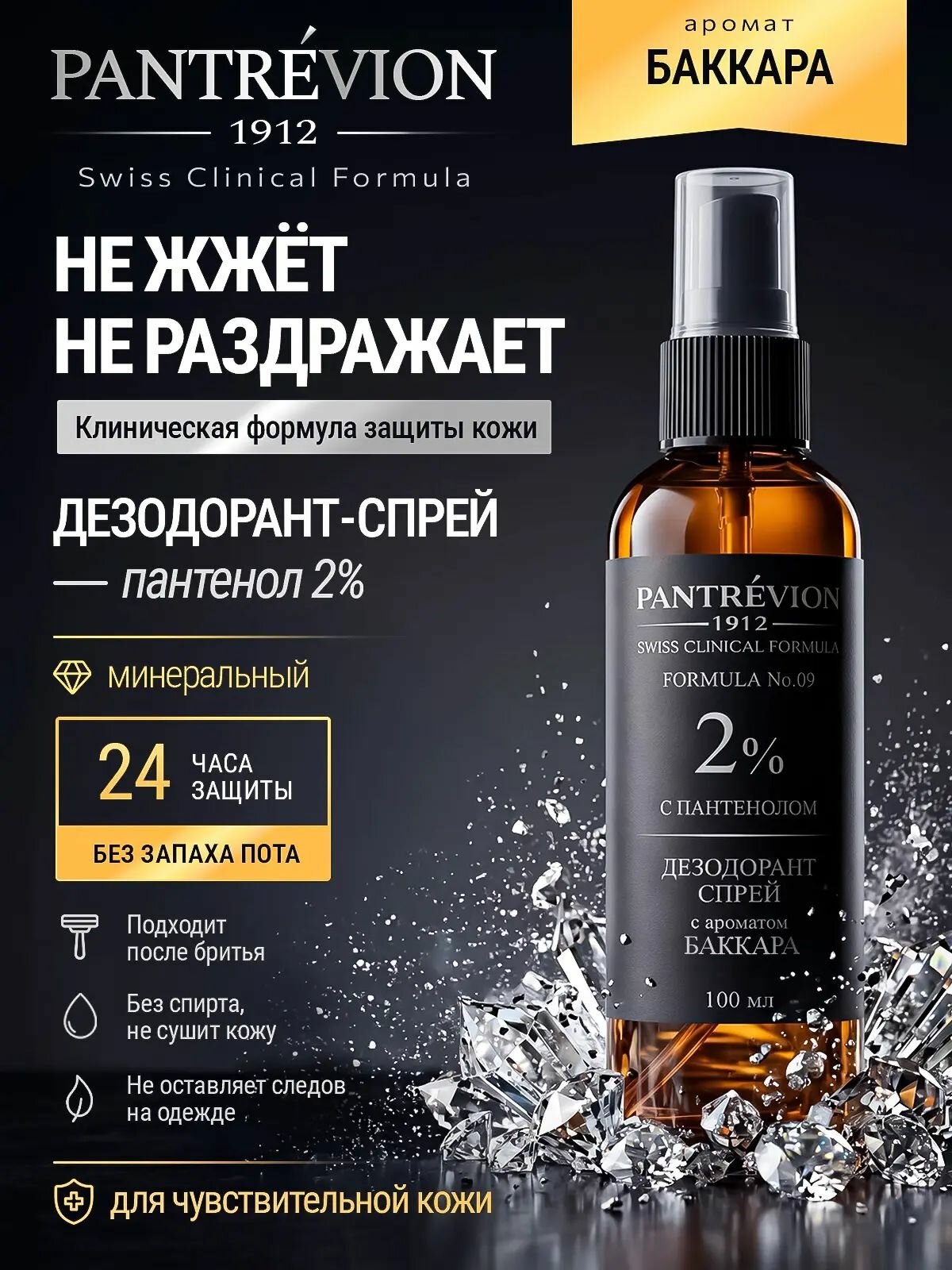 Дезодорант спрей для тела женский парфюмированный с пантенолом Баккара с пантенолом для женщин парфюмированный спрей