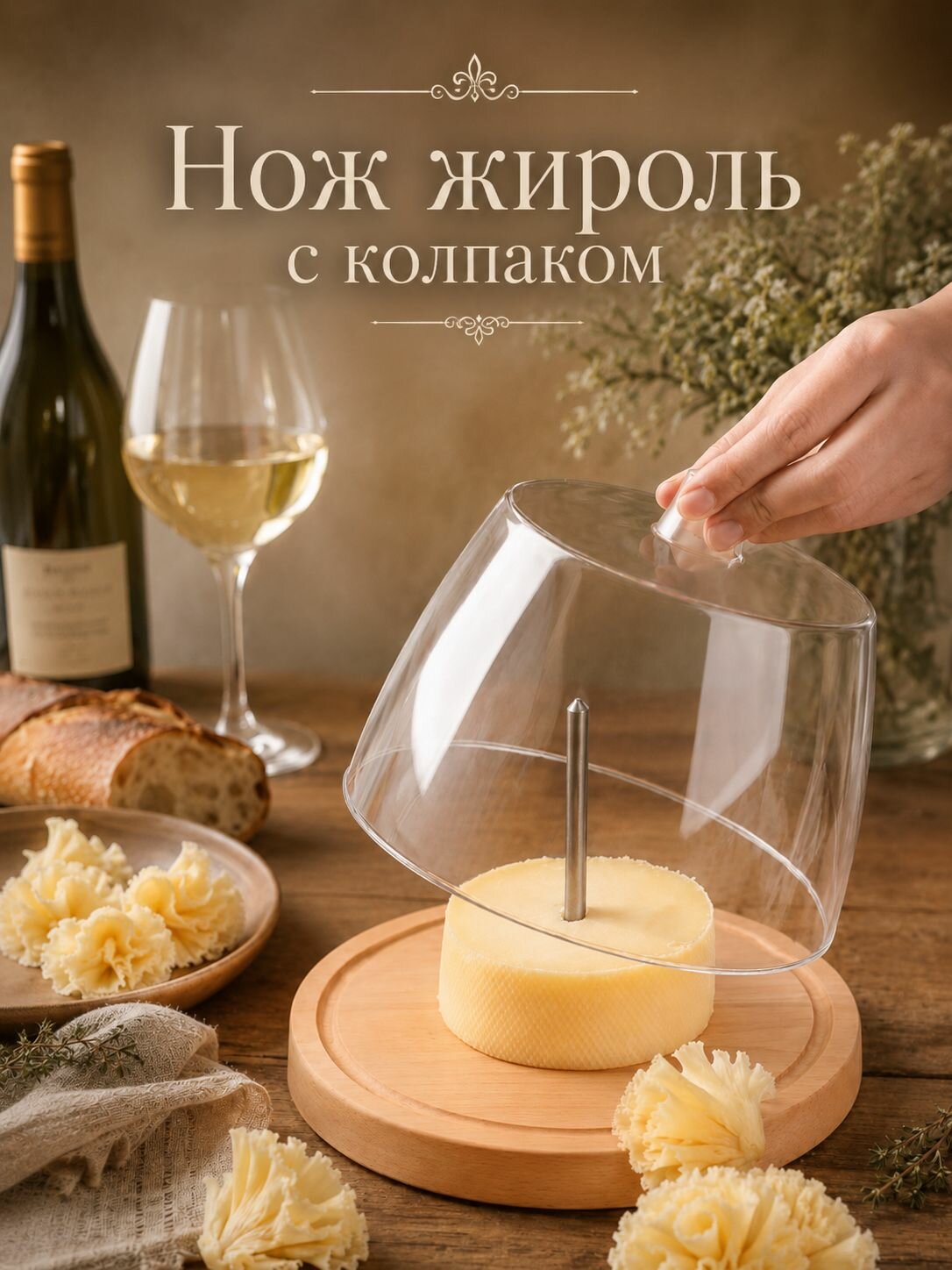 Нож жироль для сыра и шоколада с колпаком