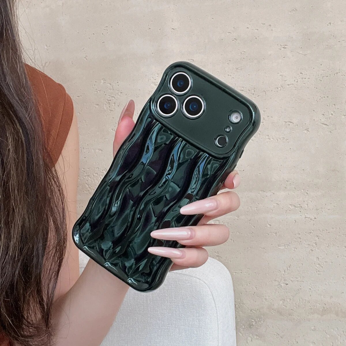 Модный 3D гальванический чехол для телефона с водяной iPhone17 Про Макс, Темно-зеленый, Dark Green
