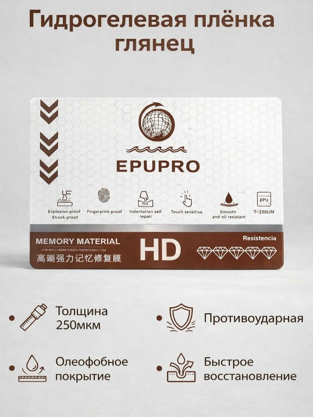 Пленка гидрогелевая Глянцевая EPU 250 мкм, пачка 50 шт.