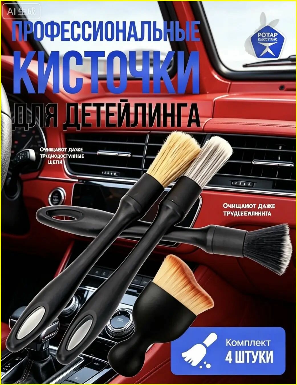 Кисть для детейлинга, 4 шт.