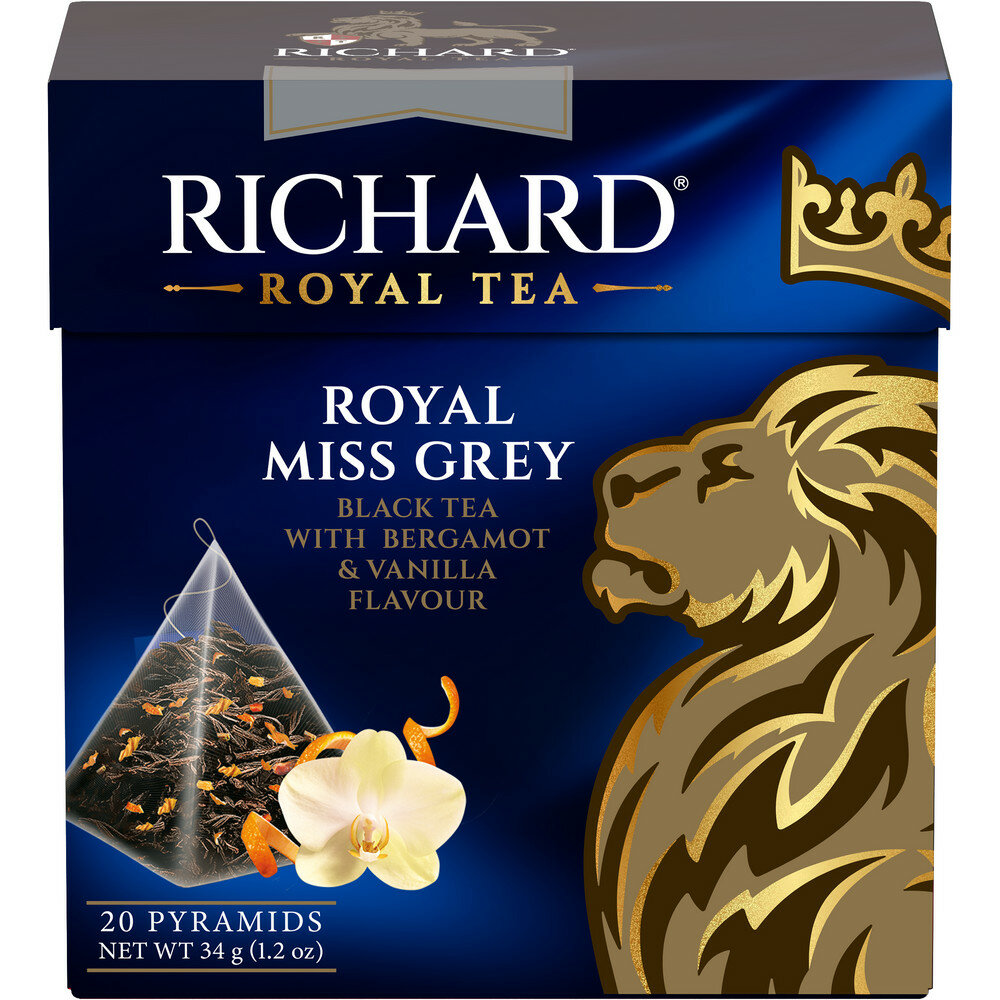 Чай черный Richard Royal Miss Grey в пирамидках, бергамот и ваниль, 20 пак.
