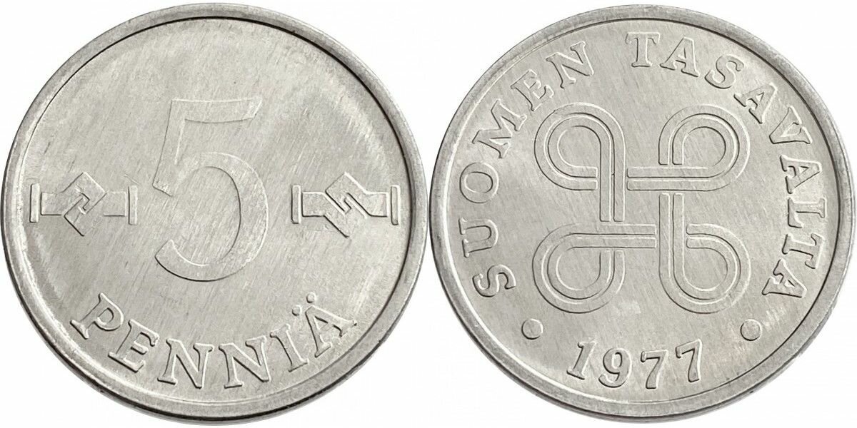 Финляндия 5 пенни, 1977 - 1990 Крест Святого Ханнеса XF