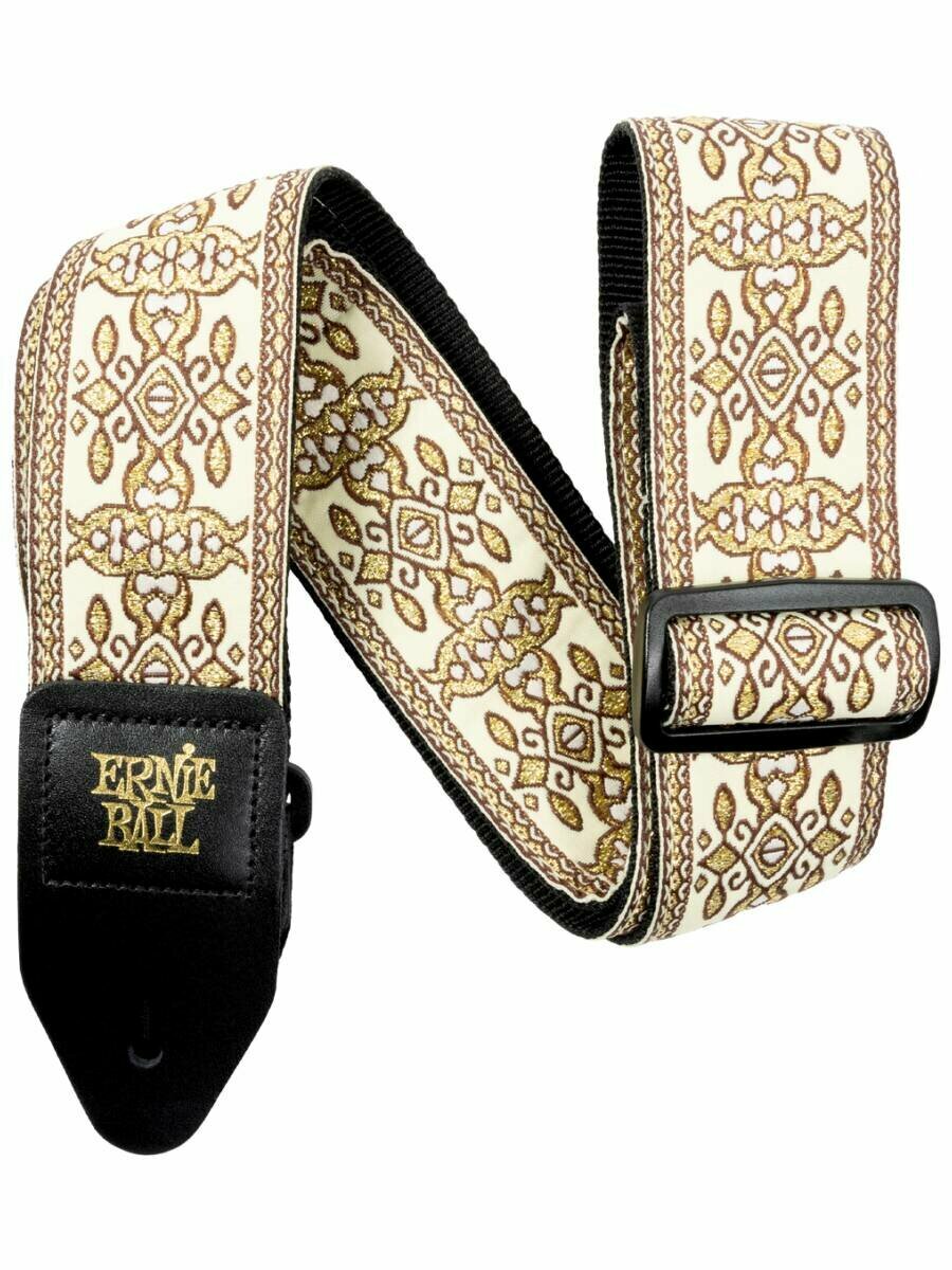 ERNIE BALL 5437 - гитарный/бас ремень Golden Tapestry Jacquard, полипропилен, кожаные нашивки