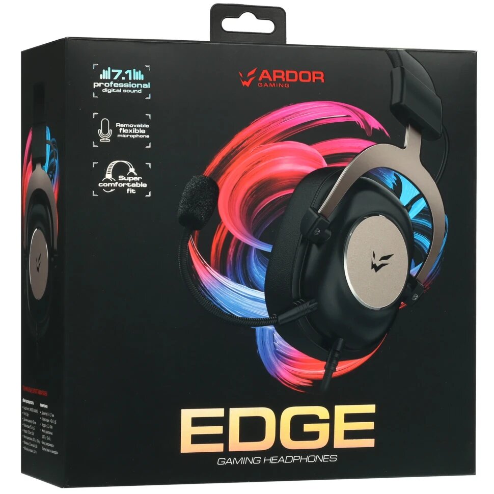 Проводные наушники ARDOR GAMING Edge, 2022, 7.1 Virtual, охватывающие, черный