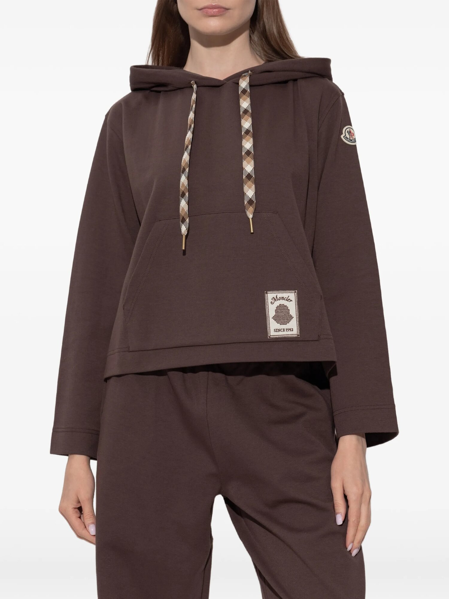 Худи Moncler Logo-patch drawstring hoodie, размер 38, , коричневый — фото 1