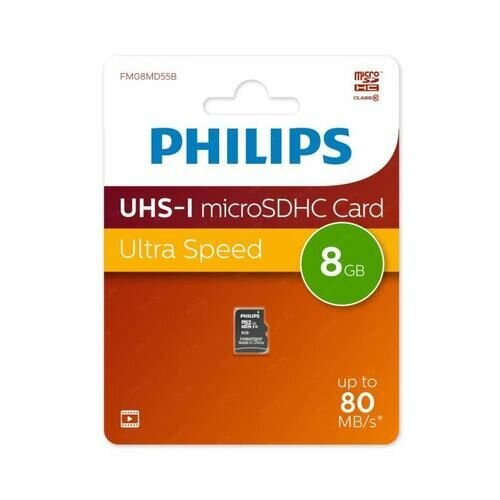 Карта памяти microSD PHILIPS 8GB Class 10 80MB/s (FM08MD55B/97)