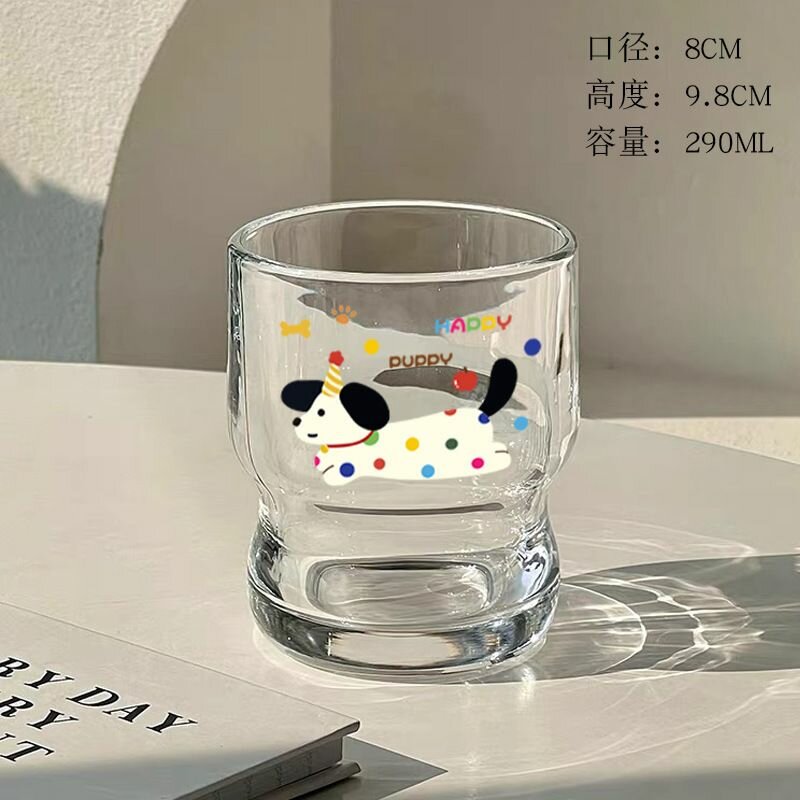 Стеклянный стакан с собачкой, милая кружка для кофе, молока и напитков