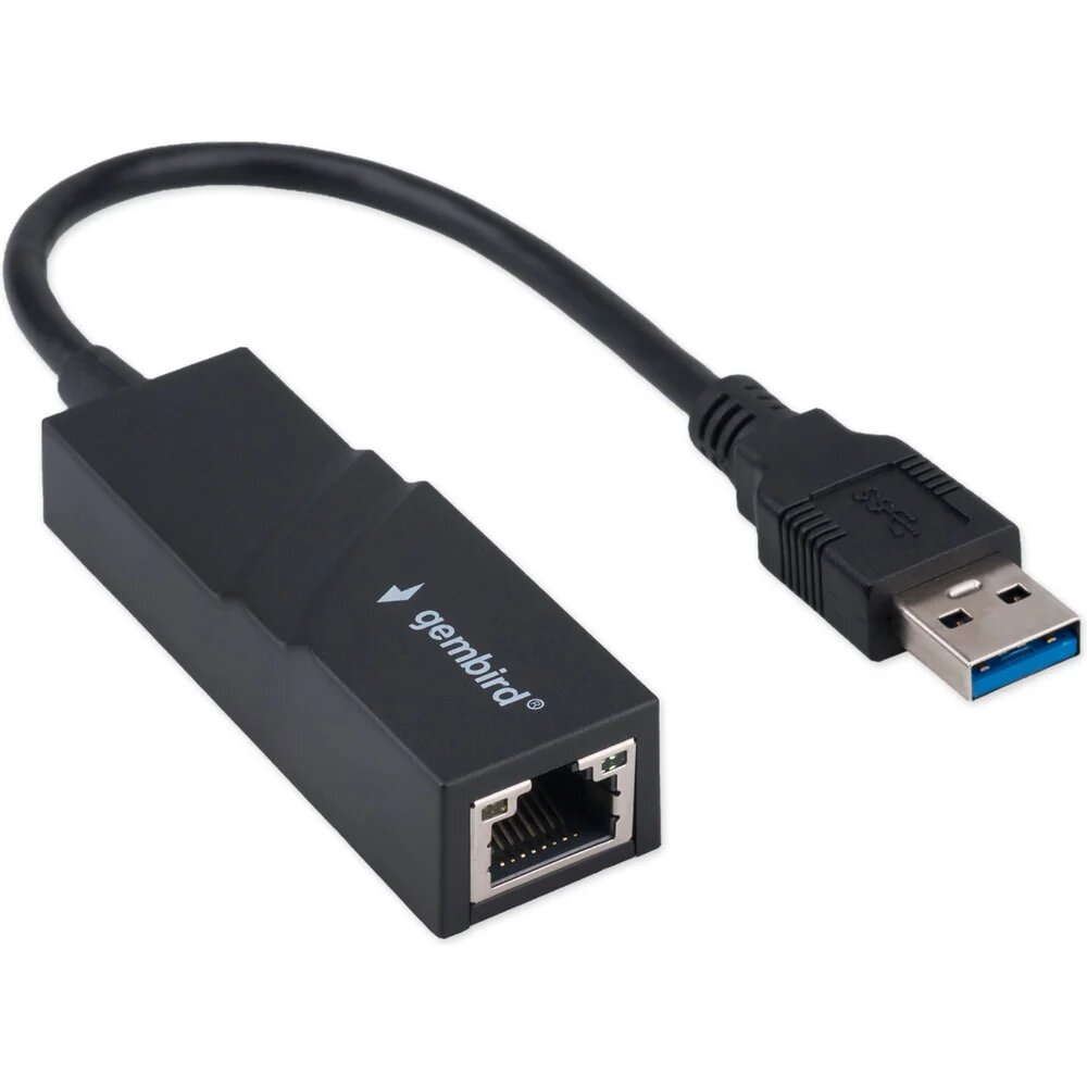 Сетевой адаптер Gembird Ethernet USB 3.0 Fast Ethernet, двухпортовый USB‑3.0 с RJ‑45, пластиковый корпус, черный цвет