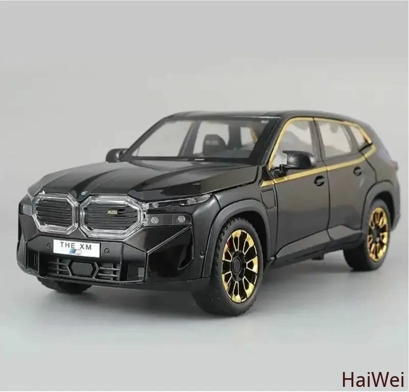 Машинка металлическая инерционная BMW XM черная, длина 21 см, масштаб 1:24, свет и звук, открываются двери, капот и багажник