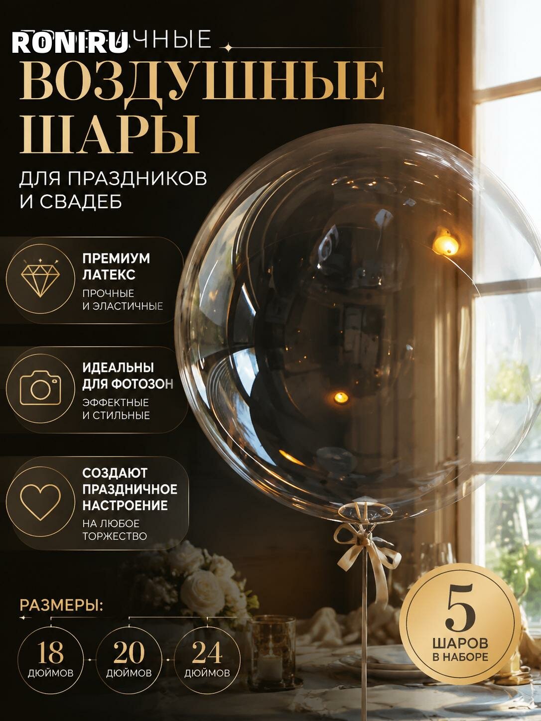 Прозрачные воздушные шары для украшения праздников и свадеб, набор из 5 шаров 18/20/24 дюйма для фотозон и декора