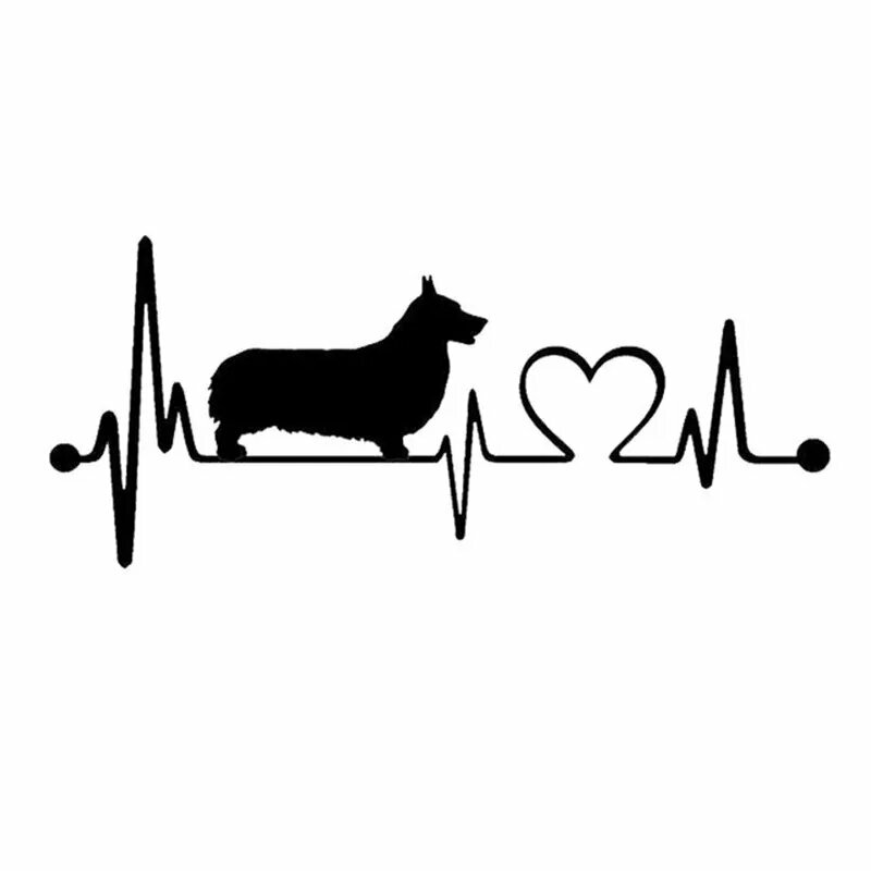 Автомобильная наклейка 3D Pembroke Welsh Corgi Heartbeat Dog Забавная наклейка на автомобиль, черный