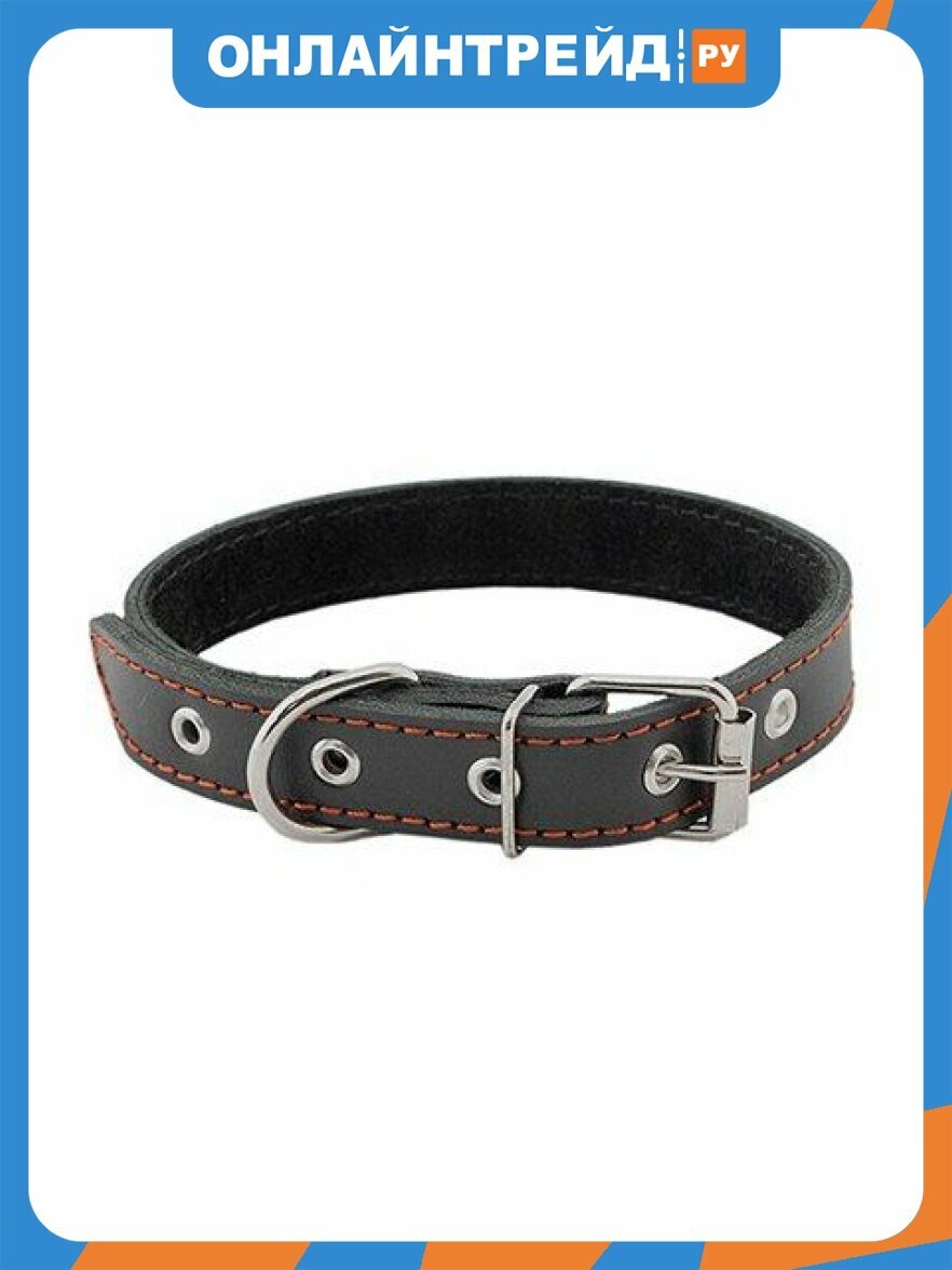 Ошейник Homepet кожаный, простой двойной, простроченный двухслойный, черный 45 мм 59-71 см