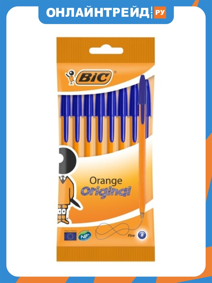 Набор шариковых ручек Bic ORANGE FINE (919228) 0.8мм оранжевый синие чернила пакет (8шт)