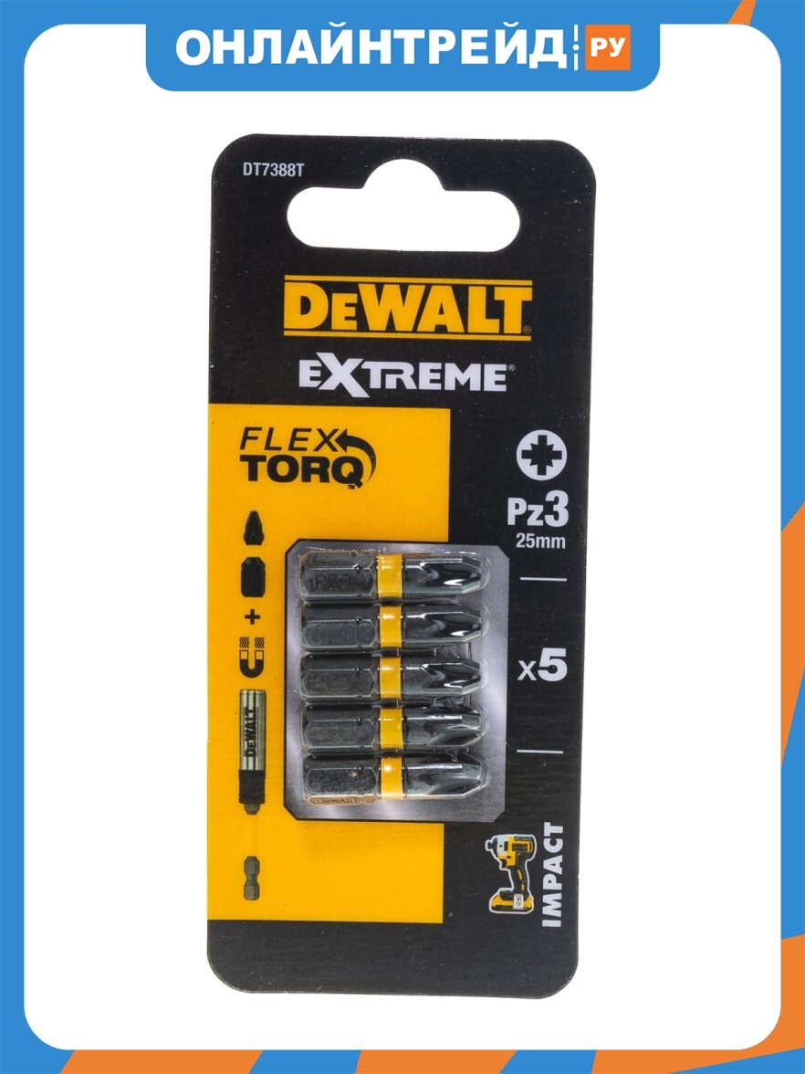 Биты ударные для шуруповерта Dewalt DT7388T [25мм, PZ3, Torsion, 5шт]