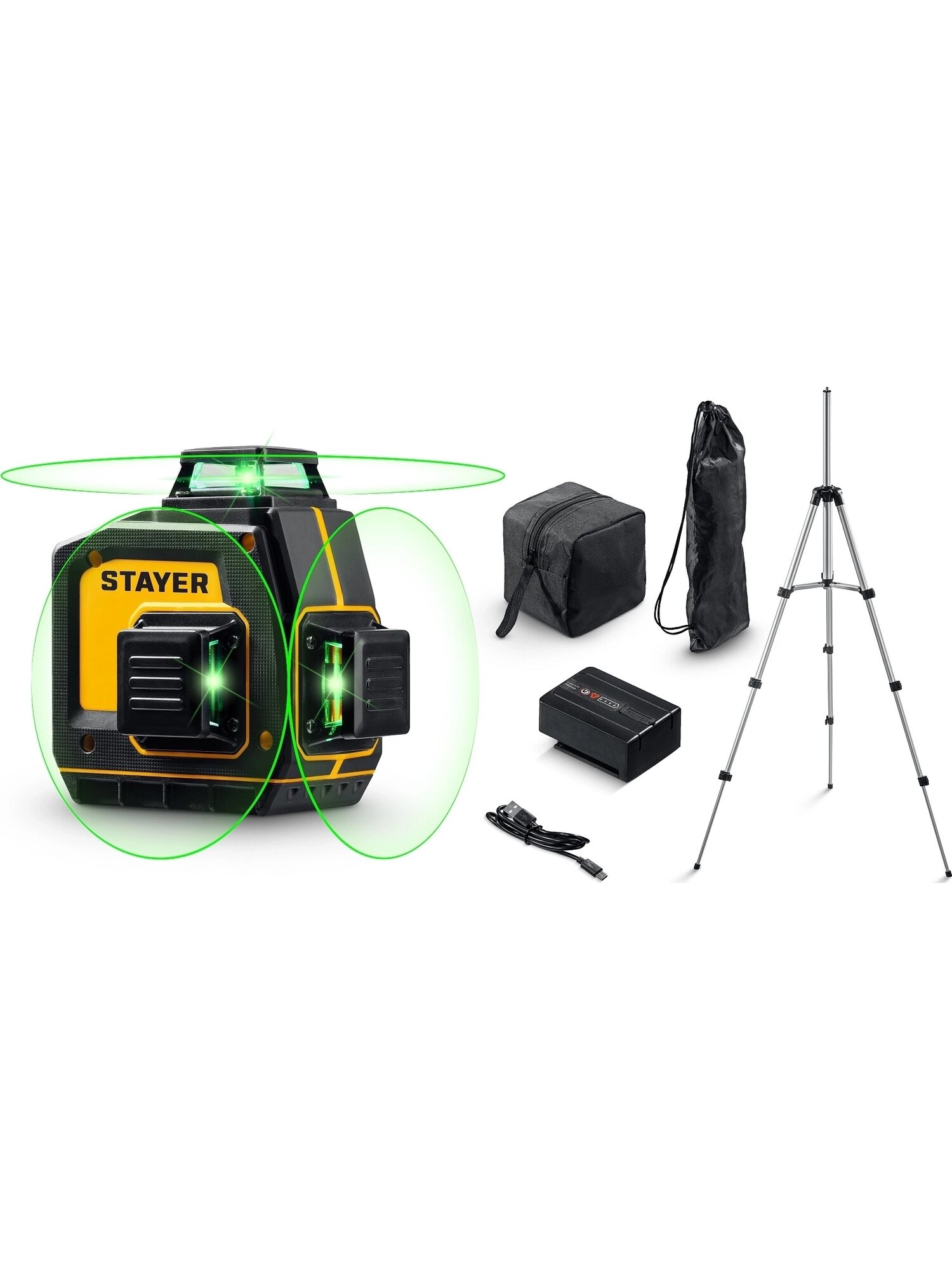 Лазерный нивелир STAYER SL-3D #3, 50м, точн. +/-0,5 мм/м, зеленый, штатив