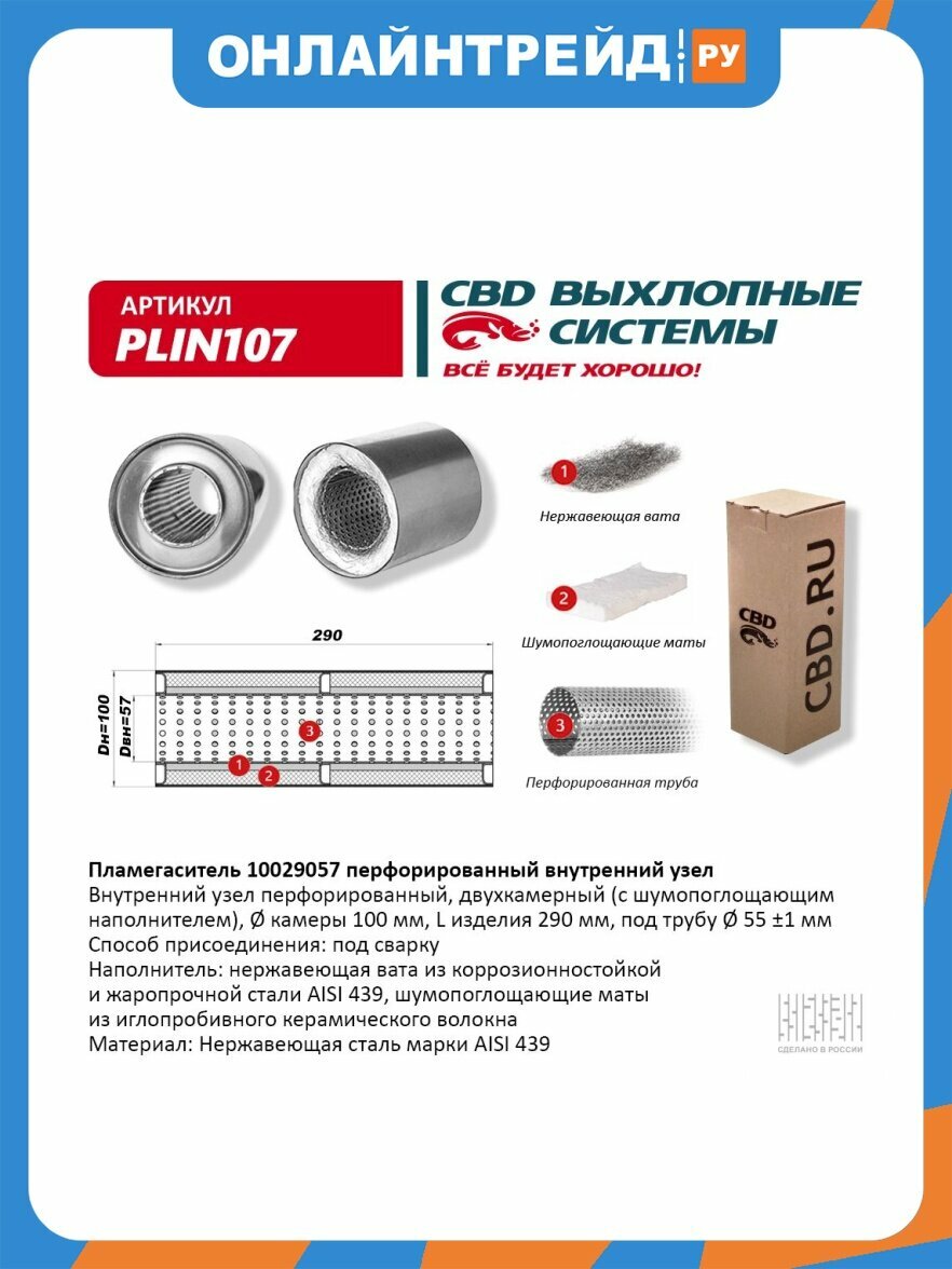 Пламегаситель Cbd перфорированный внутренний узел, нержавеющая сталь, PLIN107