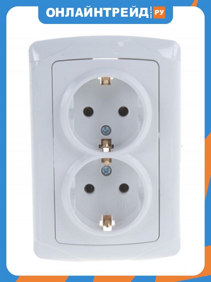Розетка Universal 2-м СП Маргарита 16А IP20 с заземл. бел, М0128
