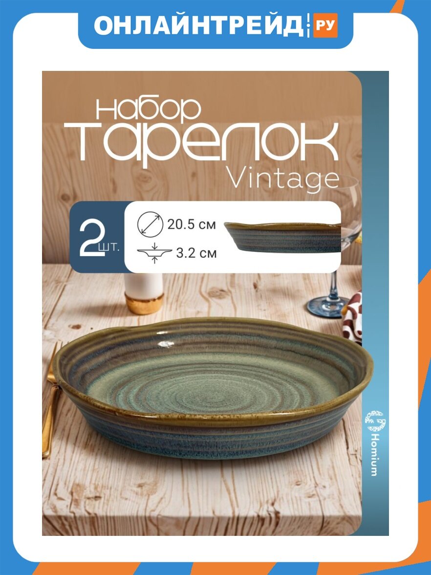 Набор тарелок обеденных Homium Vintage 2 шт, 20,5 см, цвет серый (set2vintage01-1)