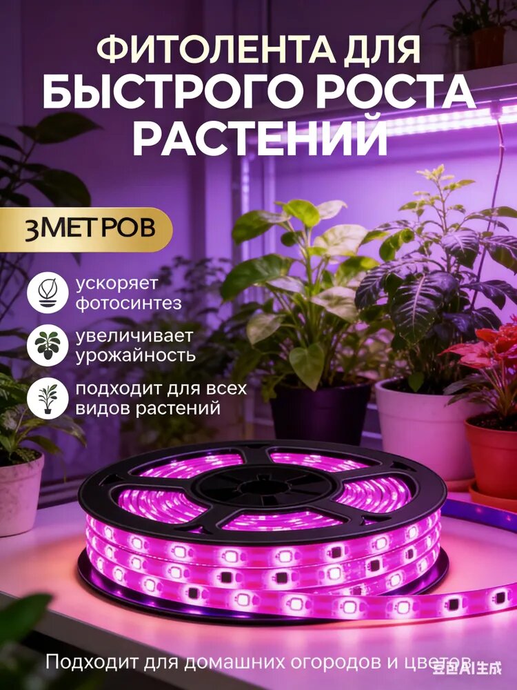 Фитолента для растений цветов и рассады 3 метр фитолампа