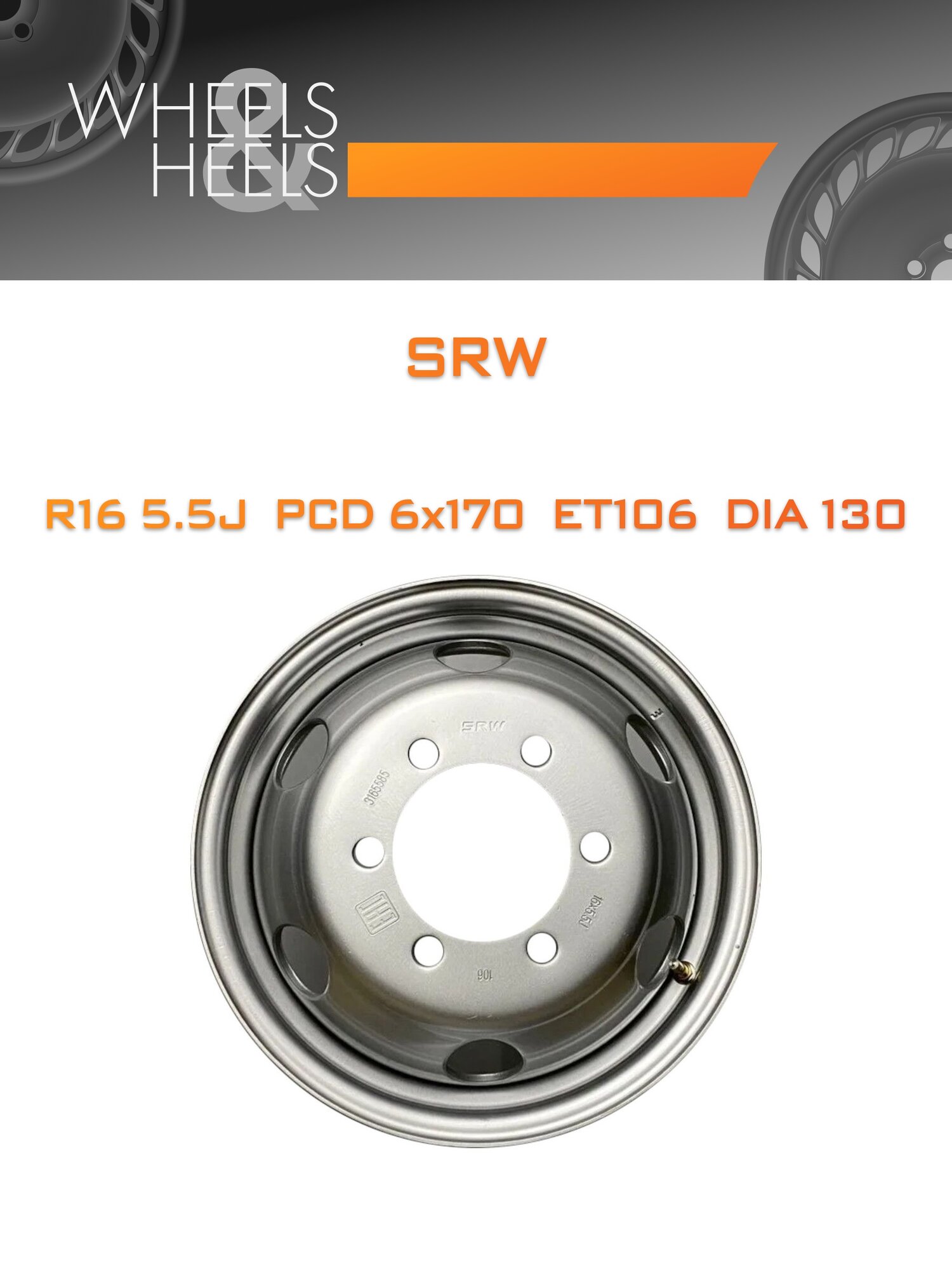 Диск автомобильный стальной SRW 16x5.5 6x170 et106 dia130 Silver