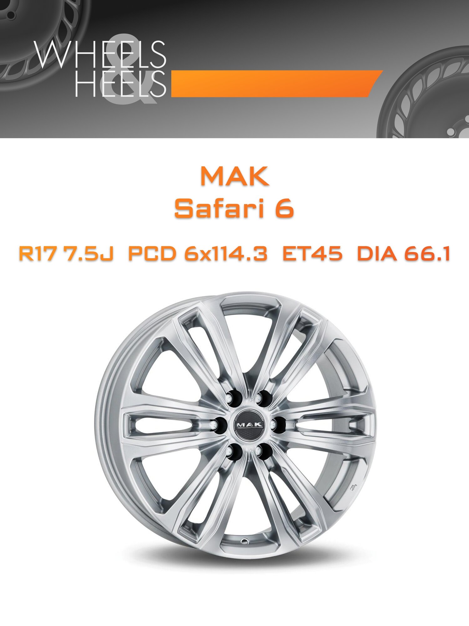 Диск автомобильный литой MAK Safari 6 17x7.5 6x114.3 et45 dia66.1 Серебристый