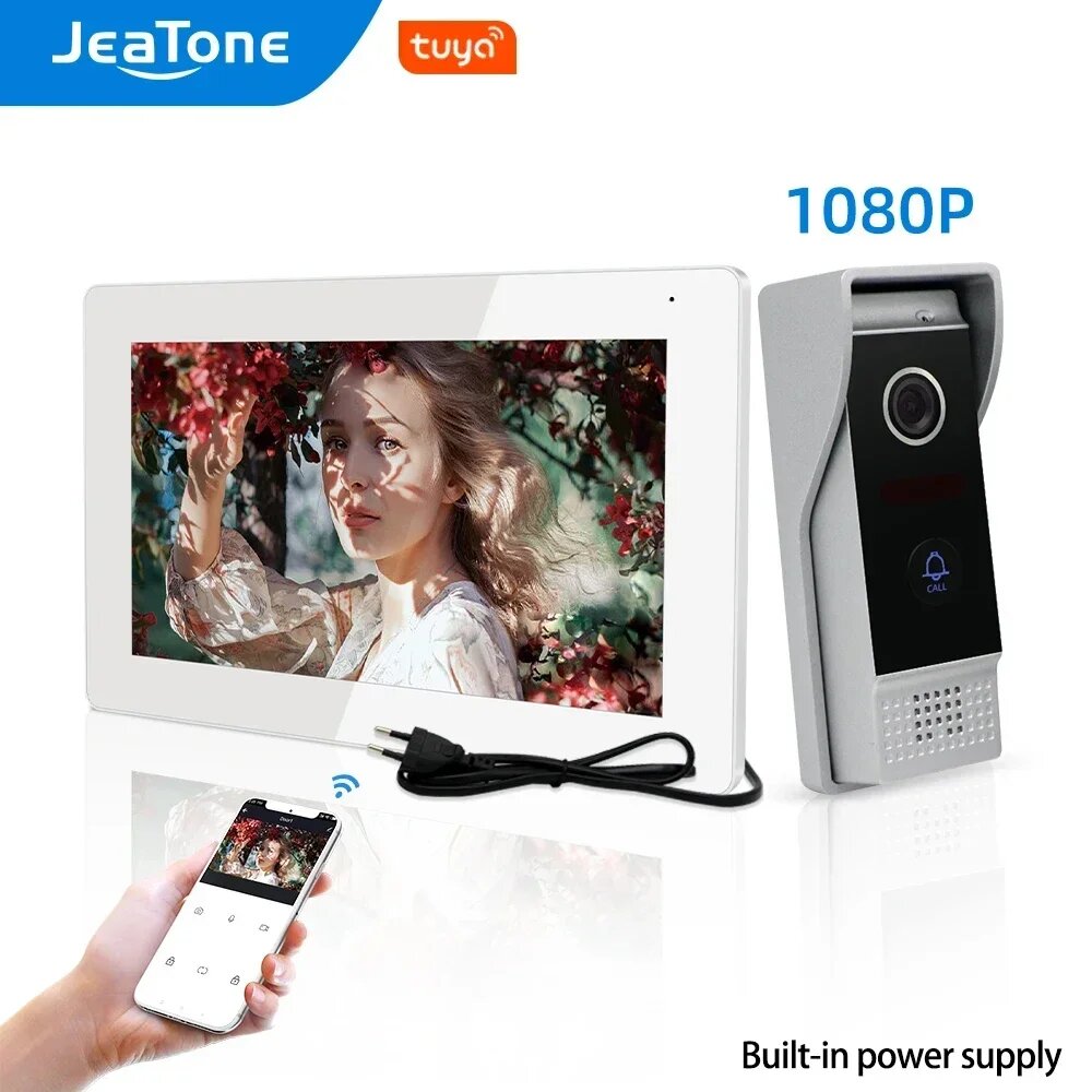 JEATONE Видеодомофон Wi-Fi 7" Белый, Built-in