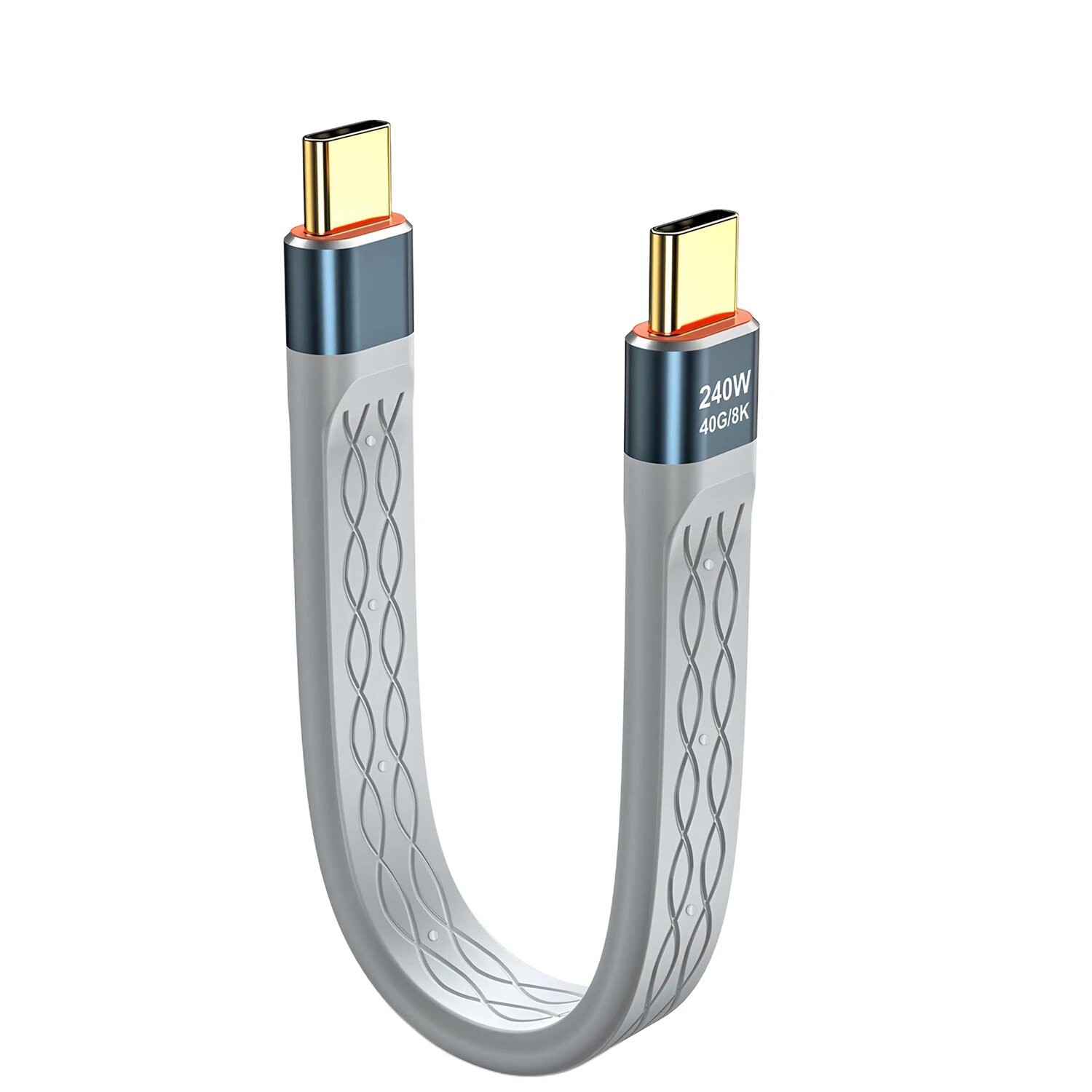 Кабель USB-C на USB-C PD 240W, короткий, для быстрой зарядки, Type-C, передача данных 40 Гбит/с, 8K, плоский, тонкий, USB4.0.