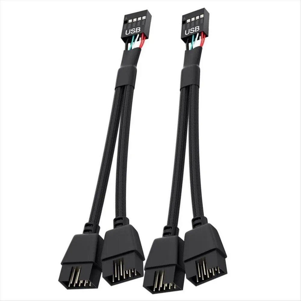 Кабель-разветвитель USB 2.0 9-pin (female) x2 на 1x USB 2.0 9-pin (male), черный — фото 1