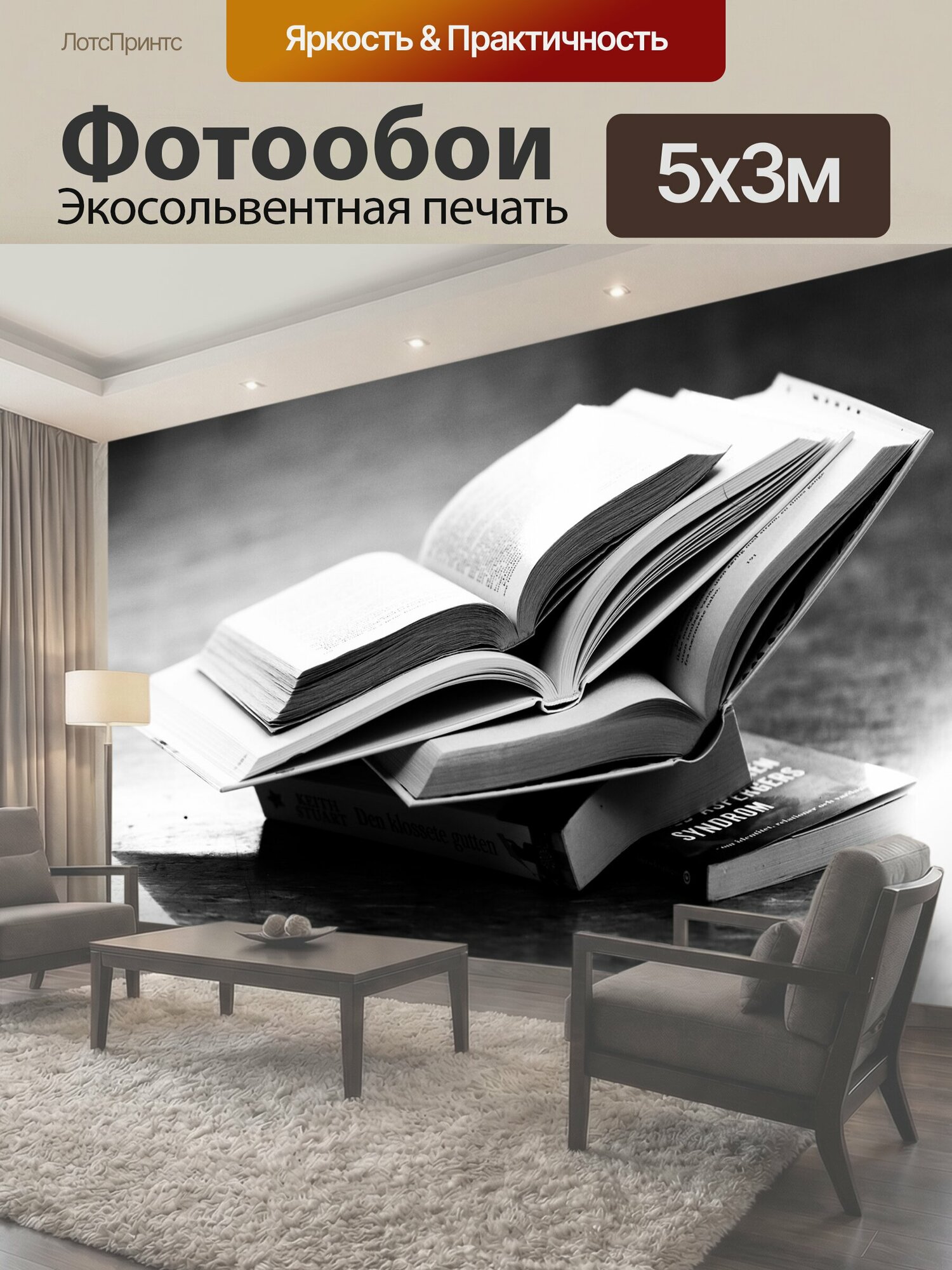 Фотообои "Книги, чтение, библиотека" 500x300 см. экосольвентная печать