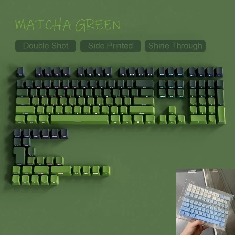 Черные Кейкапы PBT Double Shot OEM 75% для механической клавиатуры Зеленый, Matcha Green(blister